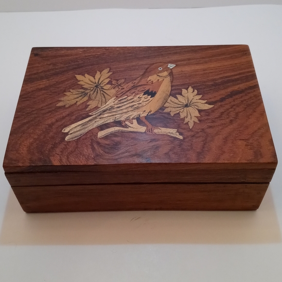 Accents | Vintage Hand Crafted Wooden Box With Bird Inlay | Poshmark